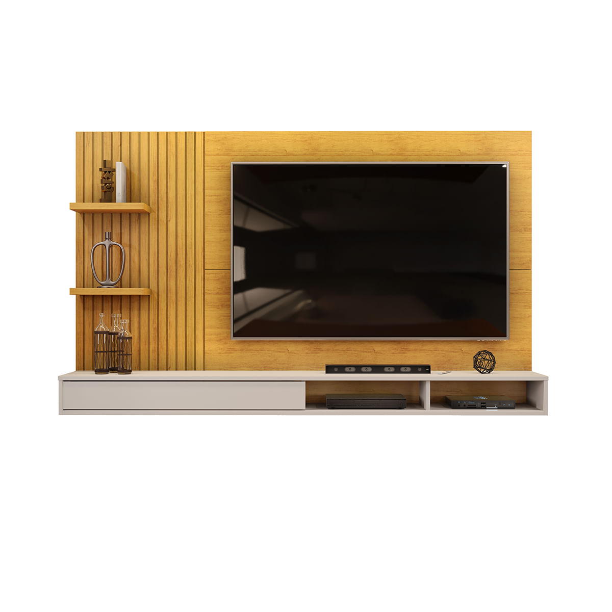 Painel TV 60 Ripado com Nichos Bento Cedro Bali | DJ Móveis - DJ Móveis ...